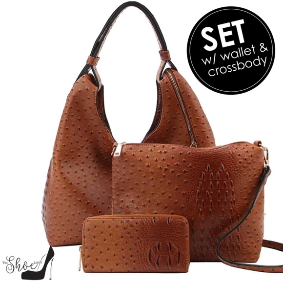 My Bag Lady Online | Bags | Ostrich Alligator Hobo Crossbody Wallet Set ...